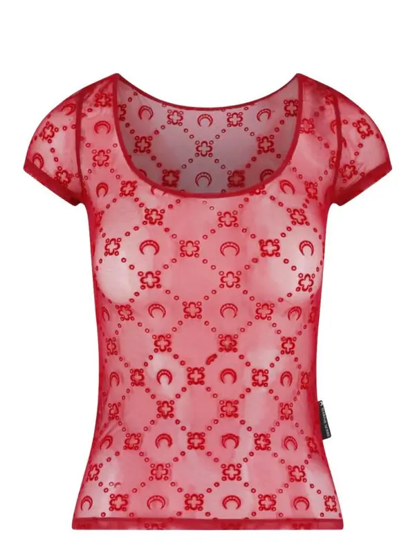 MARINE SERRE Flocked Open Neck Top - Pink