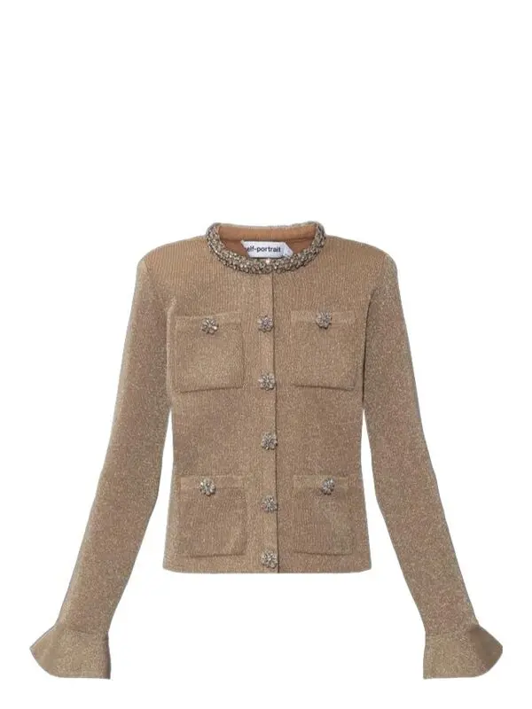 SELF-PORTRAIT Embellished Trim Cardigan - Brown