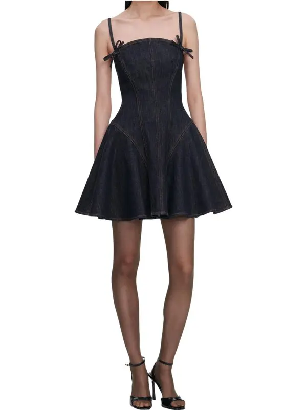 SELF-PORTRAIT Denim Bow Mini Dress - Indigo