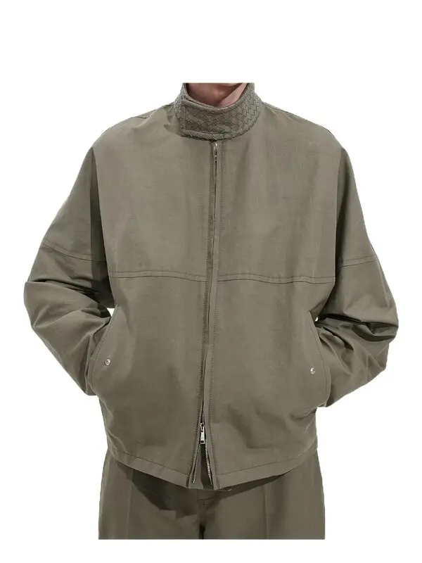 Bottega Veneta Woven Leather Collar Compact Jacket - Steel