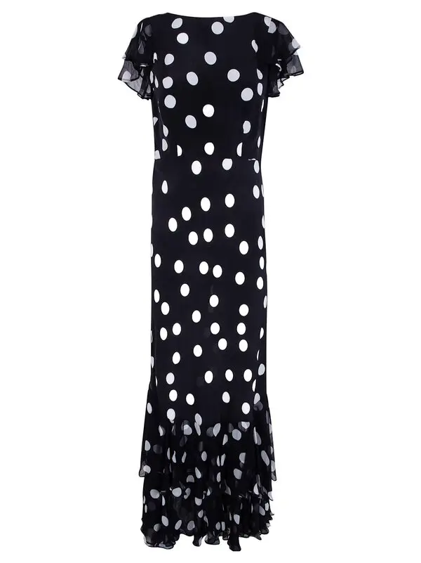 Rixo Short Sleeve Polka Dot Ruffled Maxi Dress - Black