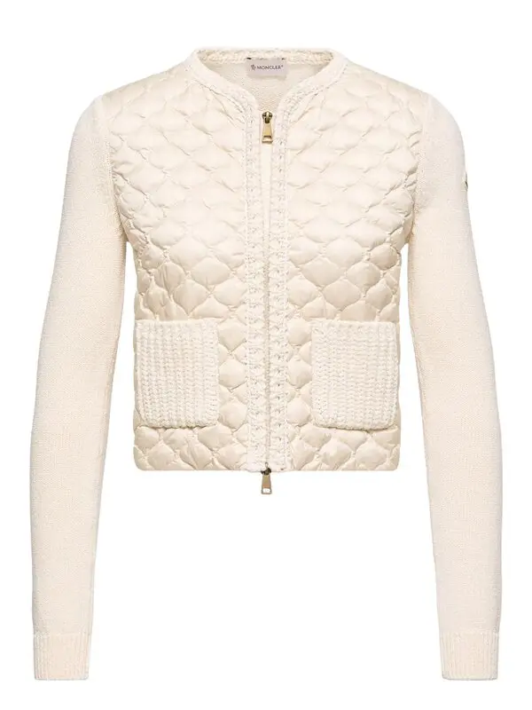 Moncler Quilted Panel Zip Cardigan - White