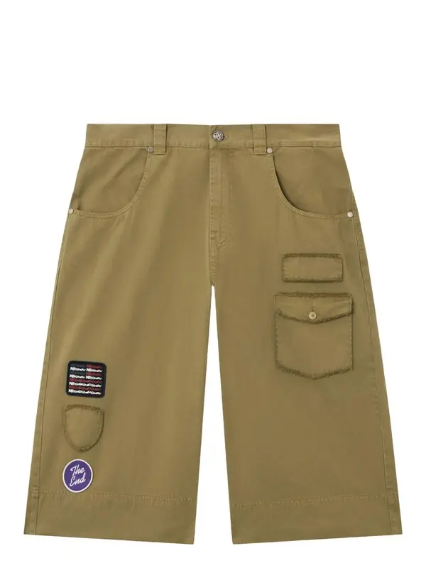 Palm Angels Patchwork Twill Shorts - Military Green