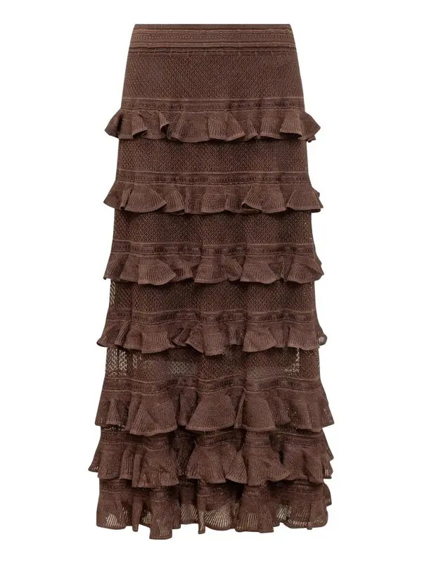 Zimmermann Tiered Ruffle Maxi Skirt - Brown