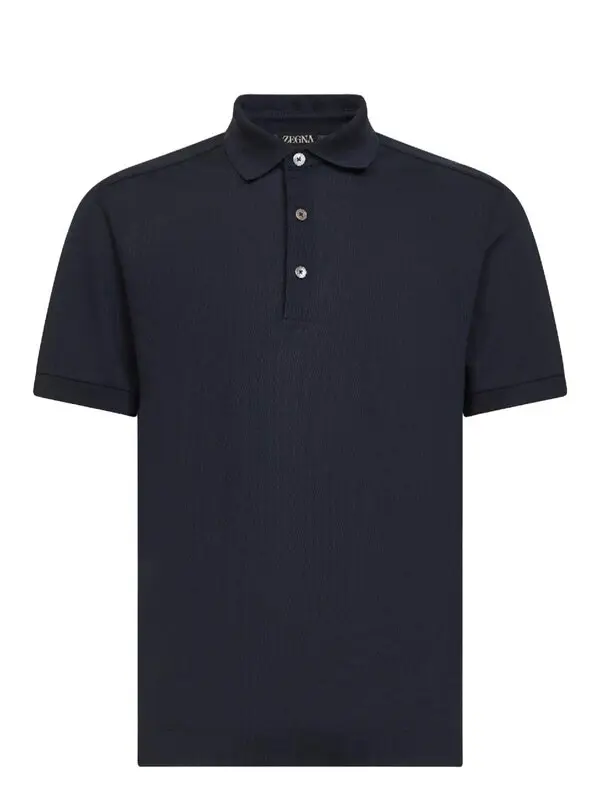 Zegna Ribbed Knit Polo Shirt - Black