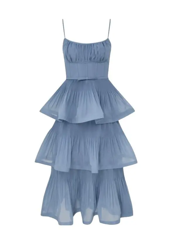 Zimmermann Pleated Tiered Midi Dress - Dark Blue
