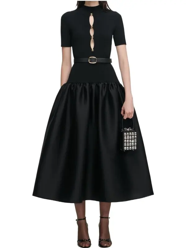 SELF-PORTRAIT Button-detail Midi Dress - Black