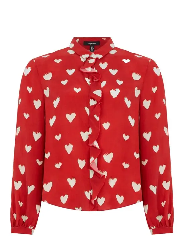 R13 Ruffled Heart Print Shirt - Red