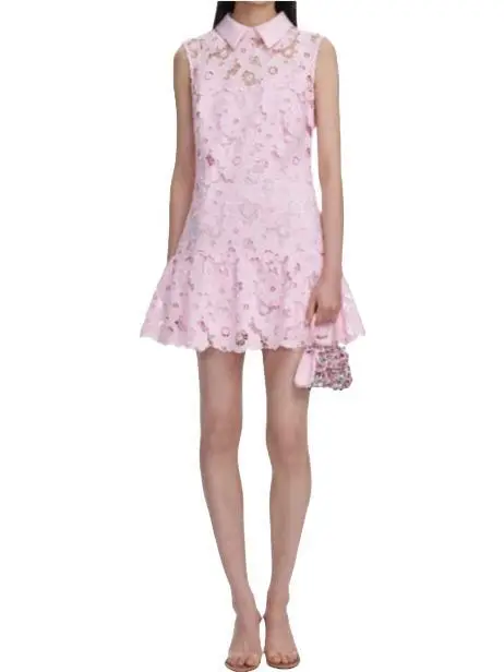 SELF-PORTRAIT Lace Collared Dress - Pink