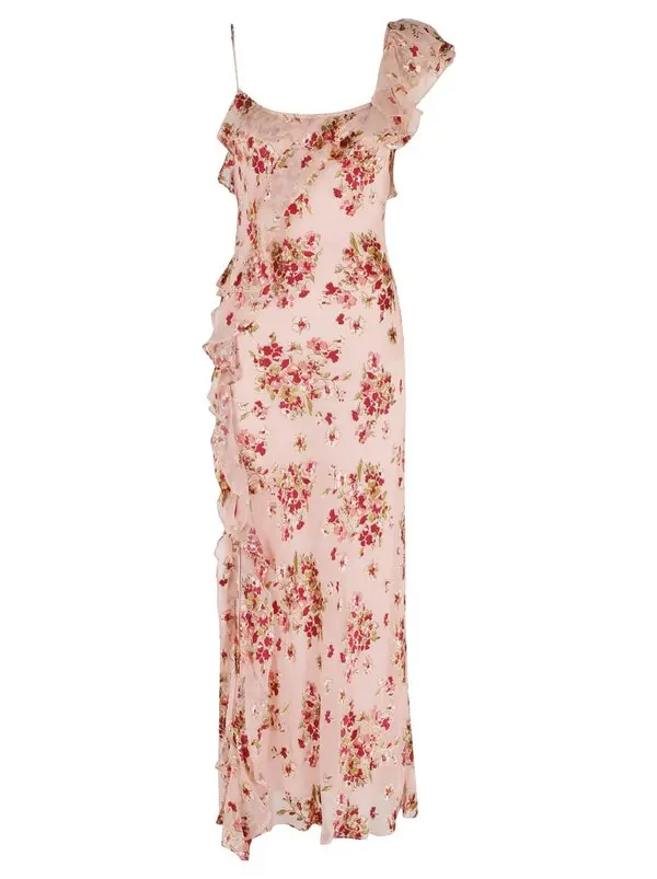 Rixo Floral Printed Asymmetrical Strap Maxi Dress - Nude