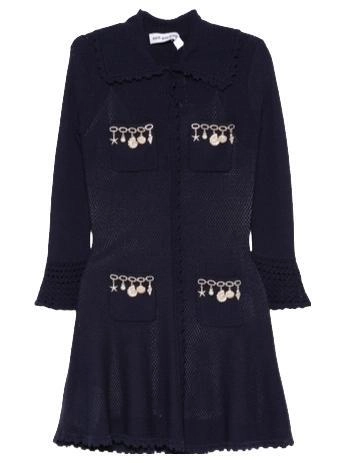 SELF-PORTRAIT Shell Embellished Knitted Dress - Navy