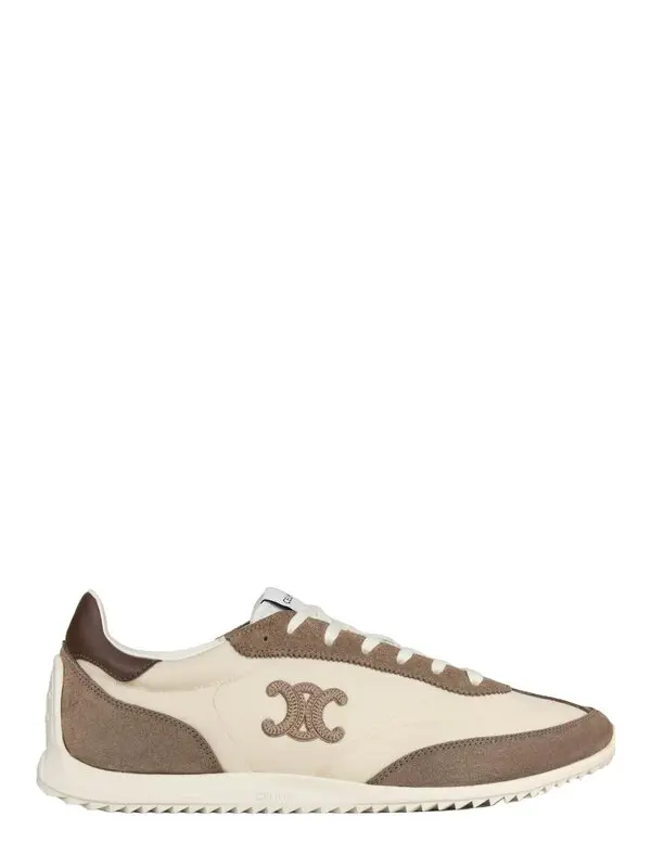 Celine Racer Sneakers In Nylon, Suede Calfskin, And Calfskin - Optical White/brown
