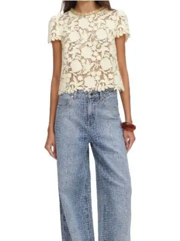 SELF-PORTRAIT Lace Embroidered Top - Yellow