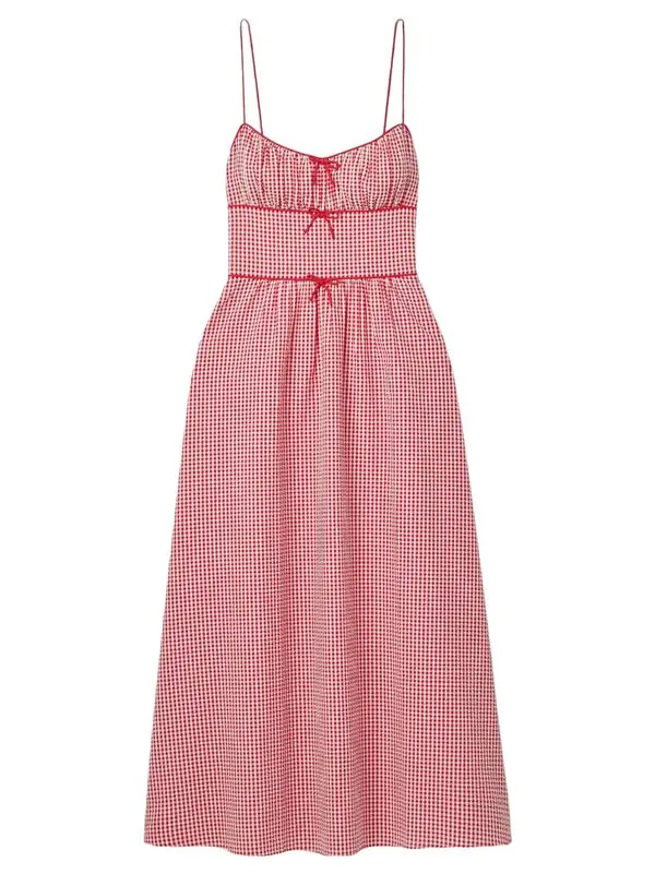 DÔEN Belline Gingham Midi Dress - Red