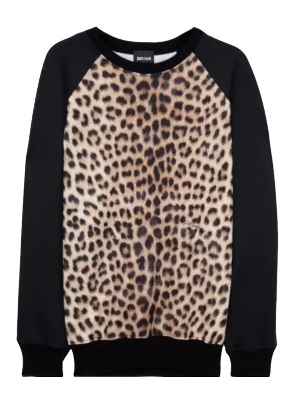Just Cavalli Leopard Print Round Neck Sweater - Black