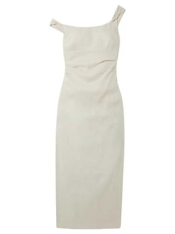 SIR. Twisted Gathered Linen Midi Dress - Off White
