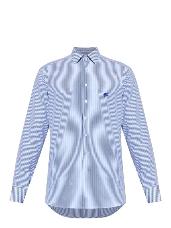 Etro Pegaso Embroidered Pinstriped Long-sleeved Shirt - Blue