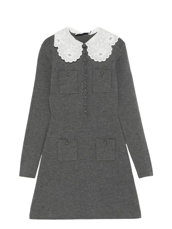 SELF-PORTRAIT Knitted Dress With Contrast Collar - Grey