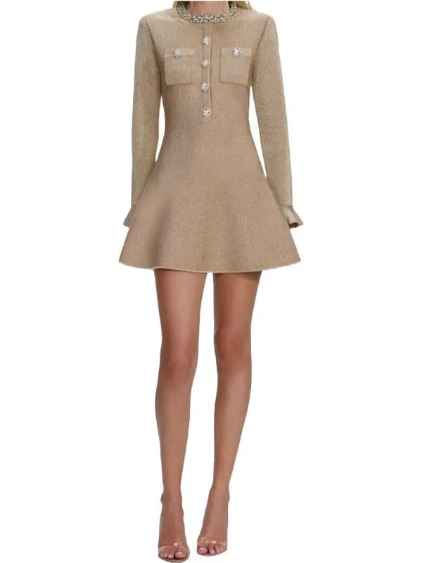 SELF-PORTRAIT Embellished Ruffled Mini Dress - Golden