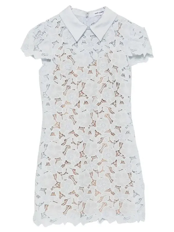 SELF-PORTRAIT Guipure Lace Collared Mini Dress - Gray