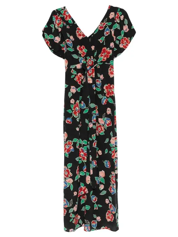 Rixo Printed V-neck Short Sleeve Maxi Dress - Black