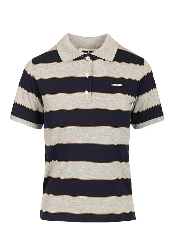 Miu Miu Short-sleeved Striped Polo Shirt - Black