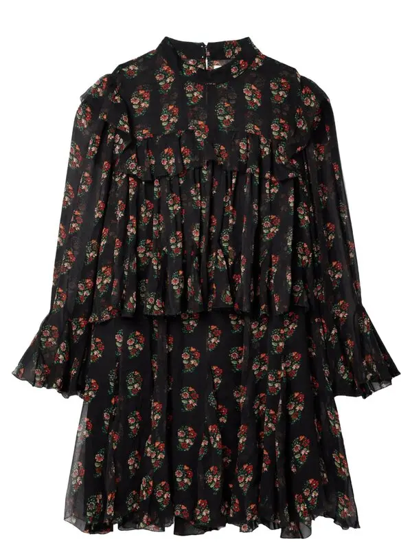 DÔEN Floral Ruffled Mini Dress - Black