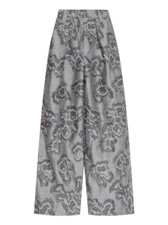 GANNI Printed Wide-leg Trousers - Gray