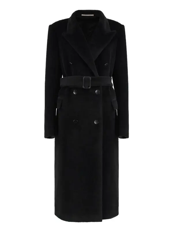 Tagliatore Double Breasted Faux Fur Coat - Black
