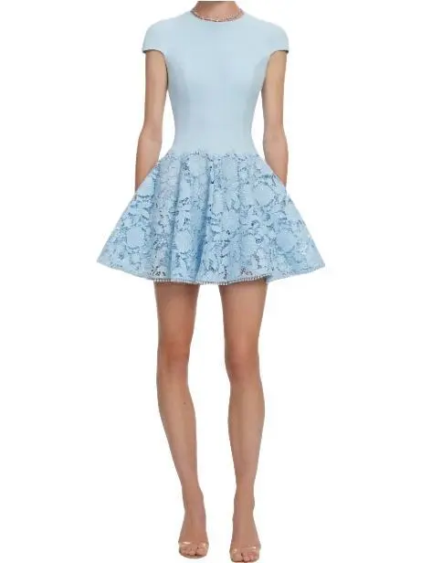 SELF-PORTRAIT Cap Sleeve Lace Mini Dress - Blue