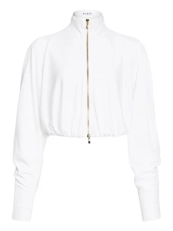 Alaïa High-neck Zip-up Jacket With Pleated Hem - White