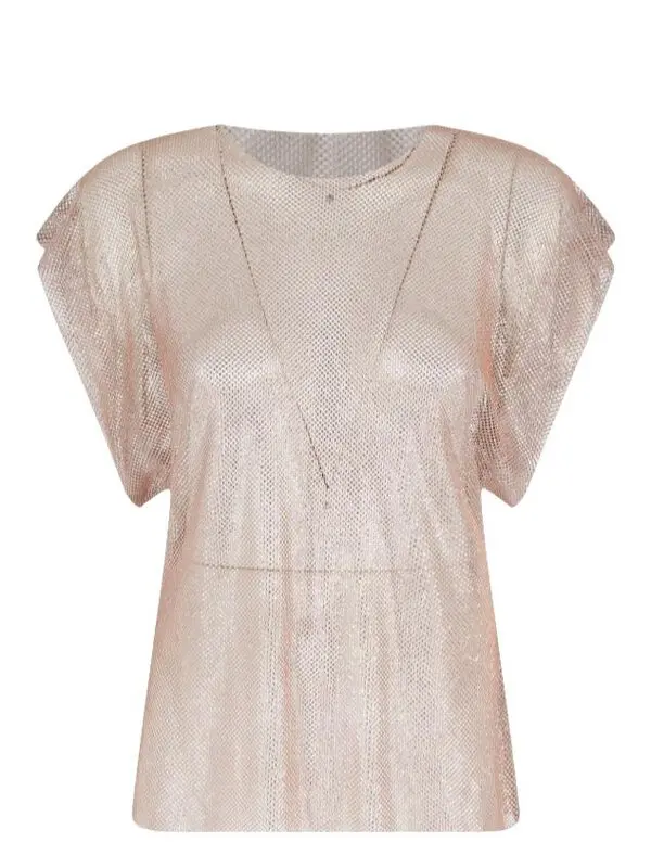 Alberta Ferretti Rhinestone Sheer Knitted Top - Nude