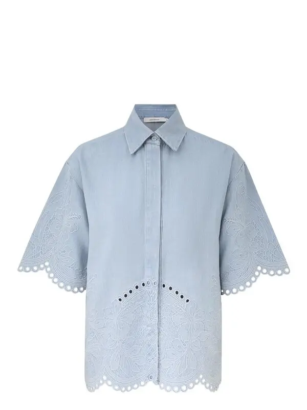 Zimmermann Daylight Broderie Relaxed Fit Denim Shirt - Ice-storm