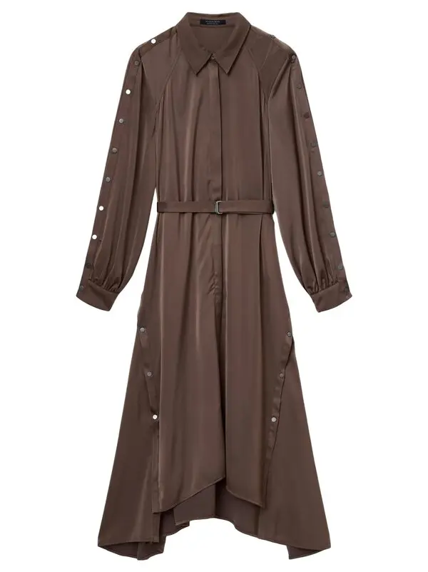 ALLSAINTS Lexi Midi Dress With Collared Neckline And Long Sleeves - Pot Brown