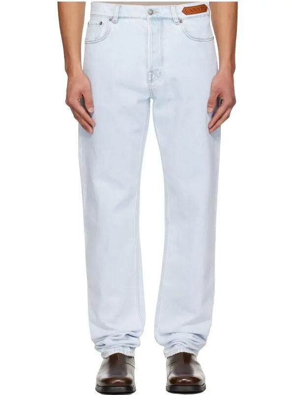 LANVIN Non-stretch Regular Fit Jeans With Tan Contrast Stitching - Light Blue