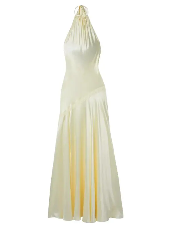 LoveShackFancy Braylon Lace-trimmed Silk-satin Halterneck Gown - Ivory