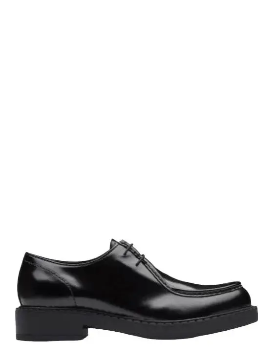 Prada Brushed Leather Lace-up Derby Shoes - Black