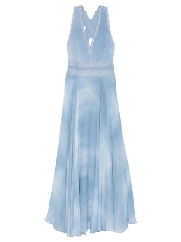 ERMANNO FIRENZE Lace Trim V-neck Sleeveless Maxi Dress - Light Blue
