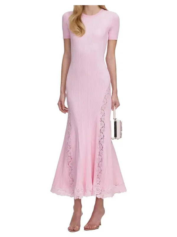 SELF-PORTRAIT Lace Trimmed Midi Dress - Pink