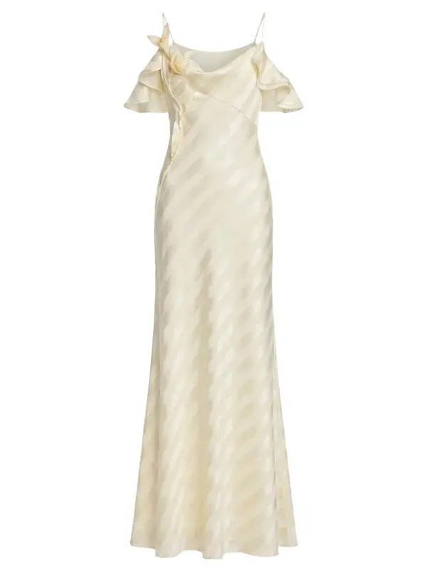 SELF-PORTRAIT Striped Ruffled Maxi Dress - Yellow
