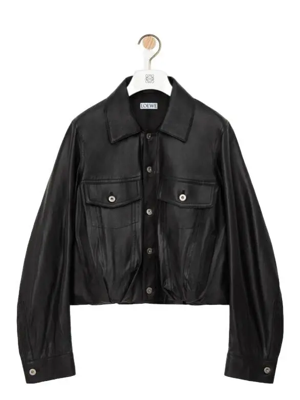 Loewe Button-up Cropped Leather Jacket - Black
