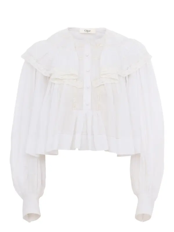 Chloé Cropped Ruffle Top - White