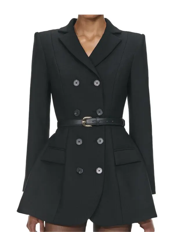SELF-PORTRAIT Belted Double-breasted Dress - Black