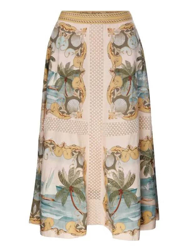 Farm Rio Royal Sea Printed Midi Skirt - Nude