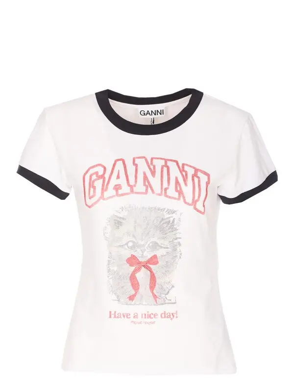 GANNI Cropped Kitty T-shirt - Multicolor