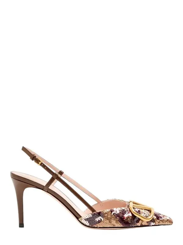 Valentino Garavani Vlogo Signature Slingback Décolleté With Animalier Embroidery 80mm Heel - Brown/multicolor