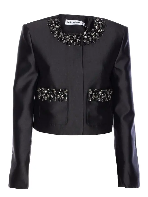 SELF-PORTRAIT Embellished Pocket Jacket - Black