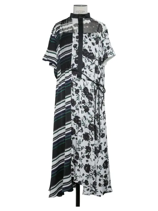 Sacai Floral Print Midi Dress With Pleated Details - White And Multicolour