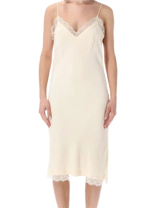 RÓHE Spaghetti Strap Lace Trimmed Midi Dress - Nude