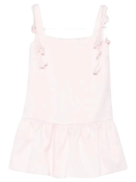 SELF-PORTRAIT Square Neckline Taffeta Mini Dress With Ruffled Skirt And Flower Embellishments - Pink